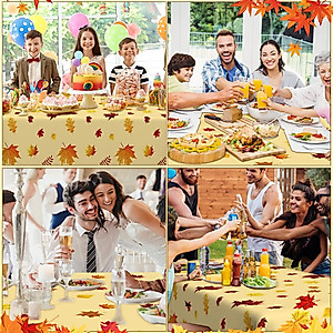 Fall Tablecloth, 2 Pcs Thanksgiving Tablecloth, Autumn Leaves Plastic Tablecloth, Rectangle Disposable Table Cover Waterproof Tablecloth Fall Themed for Holiday Dinner Party Decoration 54 x 108 inches