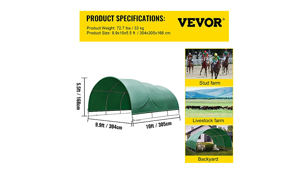 VEVOR Livestock Shelter, 9.9'x 10'x 5.5' Corral Shelter, Steel Metal ...