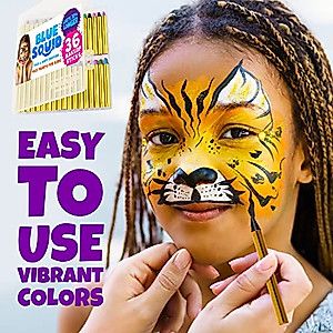 Face Paint Crayons for Kids, Blue Squid 36 Jumbo 3.25" Face & Body Painting Makeup Crayons, Safe for Sensitive Skin, 8 Metallic & 28 Classic Colors, Great for Birthdays & Halloween Makeup