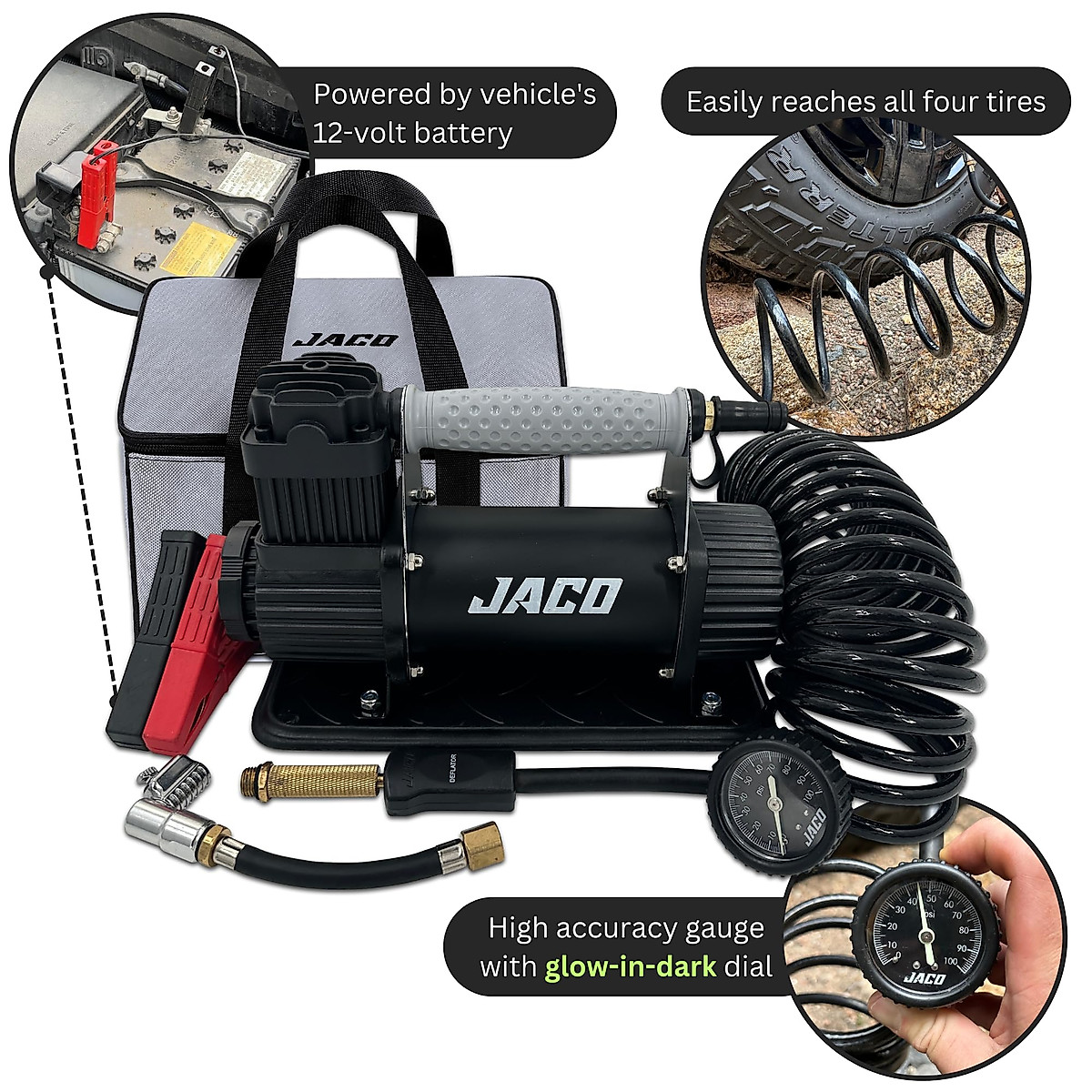 JACO 4X4 TrailPro Heavy Duty Portable Air Compressor - 3.5 CFM (12V/33A) | On x Off Road Tire Inflator Kit