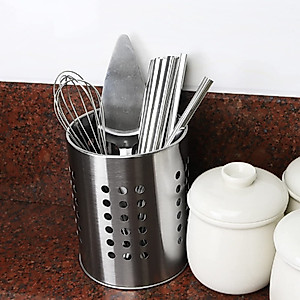 Stainless Steel Kitchen Utensil Holder Utensil Caddy Cooking Utensil Crock Counter Countertop Utensil Organizer Spoon Spatula Chopstick Cutlery Holder Tableware Storage Container Silver