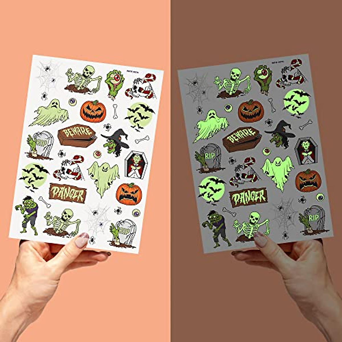 xo, Fetti Halloween Temporary Tattoos for Kids - 40 Glow In Dark Tat Styles | Halloween Decorations, Skeletons, Ghosts, Pumpkins, Spiderwebs
