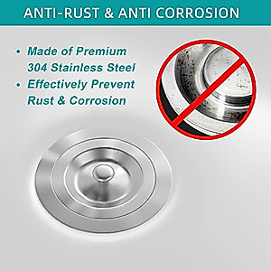 GETPRO Kitchen Sink Drain - 3-1/2 Inch Chrome Brushed Nickel Kitchen Sink Drain Strainer Assembly Kit with Removable Deep Basket & Water Stopper Sealing Lid for Standard Kitchen Sink