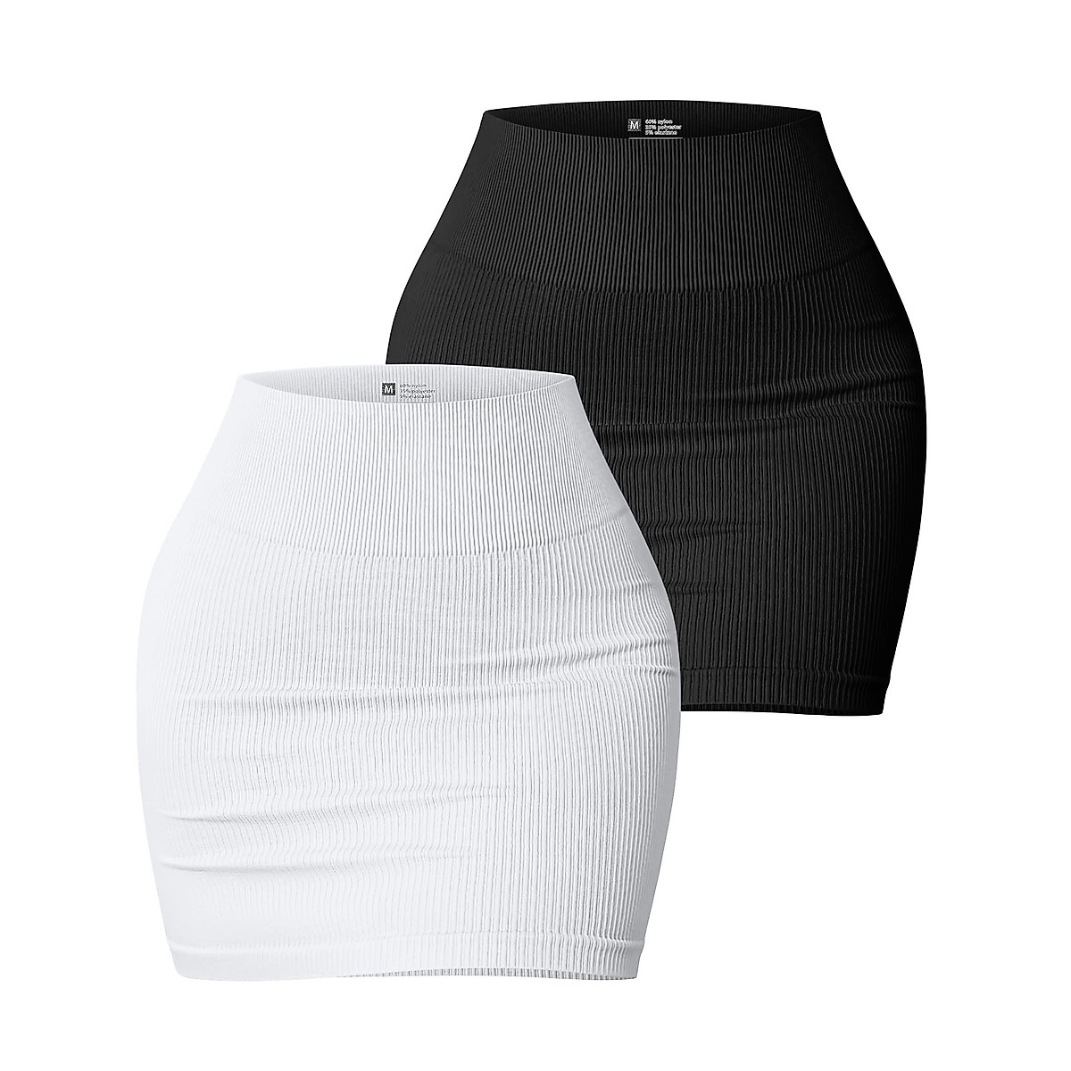 OQQ Women's 2 Piece Basic Versatile Stretchy Ribbed Casual High Waist Mini Skirt, Black White1, Medium