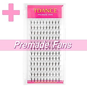 TDANCE Easy Fan Lash Extensions Thickness 0.07 D Curl Mix 8-15mm + Premade Fans Eyelash Extensions 10D D Curl 0.07 Thickness Middle Stem 8-15mm Mixed Length