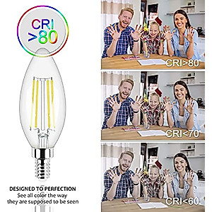 Candelabra LED Bulb, E12 Small Light Bulbs 5000K Daylight Dimmable - 60W Equivalent Ceiling Fan Bulbs Type B Edison Filament Candle Bulbs,Honesorn C35 B11 Clear Glass Chandelier Bulbs 600LM,Pack of 6