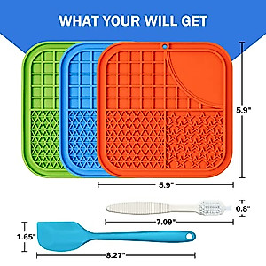TDZWIN Licking Mat for Dogs, Dog Licking Mat Slow Feeder Dog Bowls, 3 Pcs Dog Peanut Butter Lick Pad with Suction Cups for Anxiety Relief Perfect for, Treats, Yogurt with Free Scraper&Brush BPA Free