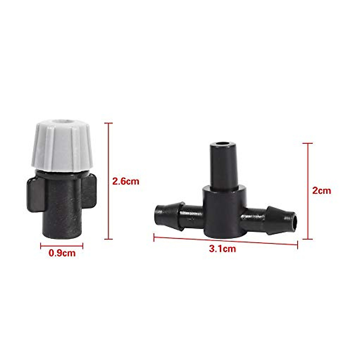 Plastic Mist Nozzle Sprinkler Tee Joints Spray Heads for Misting Watering Plant Flower Cooling System Home Garden Irrigation, 20pcs (Black)