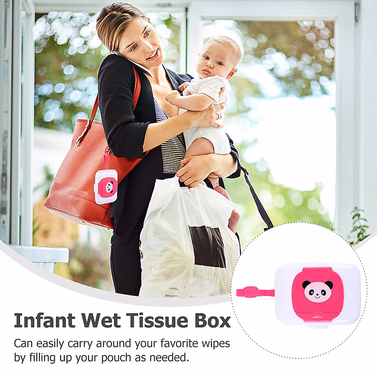 DOITOOL 1Pc Travel Wipe Dispenser Portable Wet Wipe Dispenser Container Wipes Container Wipe Holder Wipes Carrying Case for Travel (Pink)