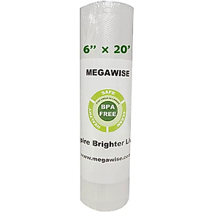 MEGAWISE Vacuum Sealer Bags 6''x 20 feet for MEGAWISE, Food Saver, Seal a Meal, Weston. FOOD Grade, BPA Free, Heavy Duty, Great for vac storage, Meal Prep or Sous Vide