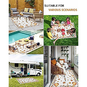 Pumpkin Outdoor Area Rug 4'x6',Patio Balcony Porch Front Door Camping Camper Deck Runner Rug,Washable Carpet Indoor Living Room/Kitchen,Hallway Floor Mat Fall Thanksgiving Maple Leaves Orange Autumn