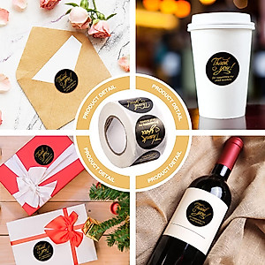 1130pcs Thank You Cards and Stickers Set,100pcs Gold Foil Thank You for Supporting My Business Cards 1000 Thank You Stickers Label Roll with Packaging Bag for Business Greeting(Black)