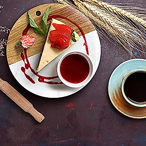 The Happy Hippo 12" Round Cutting Board Wood and Marble, Decorative Charcuterie Board Cheese Server, Perfect Christmas or House Warming Gift