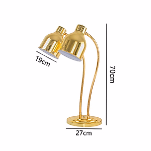 ZXT Food Warming lamp Single/Double Bulbs Buffet Display Heating Preservation Light,Commercial Portable W250 Heat Lamp (Color : Gold, Size : Double Head)
