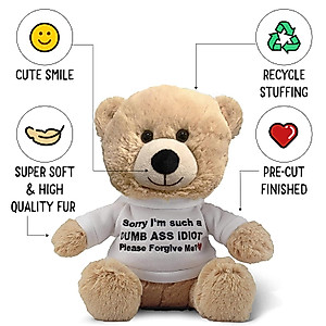 Sorry I'm An Idiot" 10" Teddy Bear with Gift Bag - Cute Funny Apology Plush for Girlfriend, Boyfriend, Best Friend