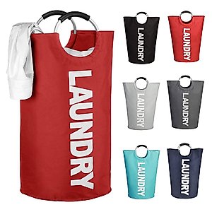W·Z Geanmoki 82L Large Laundry Basket, Collapsible Fabric Laundry Hamper, Foldable Clothes Bag, Folding Washing Bin (Red)