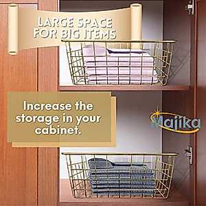 Majika 2 Piece Gold Wire Basket Set - Storage | Decor | Crafts | Kitchen Organizing | Great for Closets | Cabinets | Pantries | Tables | Counter Tops | Office Storage | Nesting Baskets |