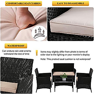 4 Pieces Rattan Furniture, Wicker Conversation Set Patio Set Outdoor Patio Furniture Sets Poolside Lawn Chairs Garden Furniture for Outdoor Balcony Poolside Porch, Black