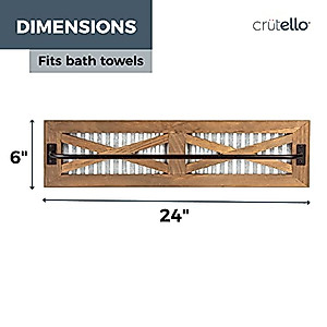 Crutello Rustic Towel Bar with Galvanized Backing for Bathrooms, 24x6 Inches - Wall Mounted Towel Rack Barnwood & Black Metal Bar, Farmhouse Decor