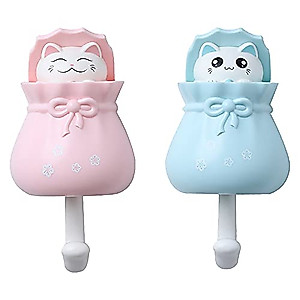 Creative Cute Cat Wall Hook Key Holder,ULemeili Cartoon Coat Wall Hooks for Hanging,Wall Mounted Adhesive Shower Hat Towel Hook,Decorative Kids Room Living Room Bathrooms Towel Hanger,Storage Rack