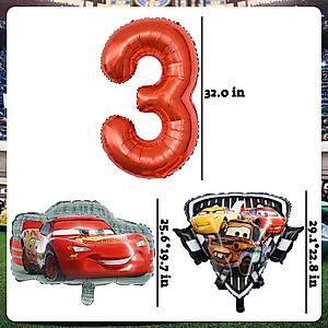 Cars Birthday Party Supplies - 9pcs Cars Lightning McQueen Foil Balloons for Kids 3rd Birthday Party Decorations (3rd)