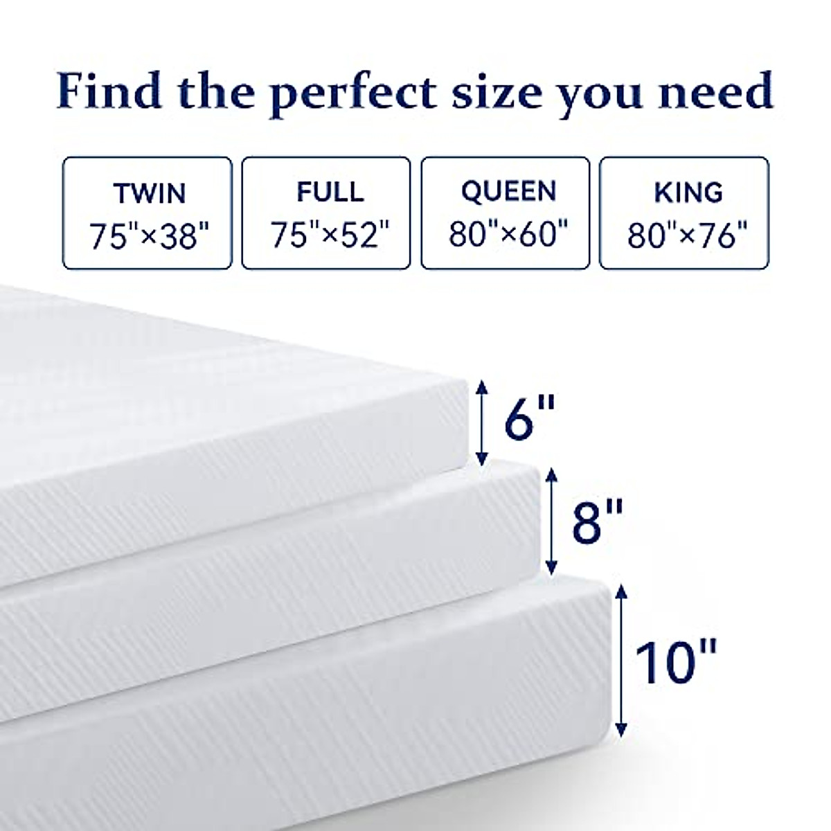 Opoiar 10 Inch Queen Mattress, Green Tea Memory Foam Mattress Queen Size in a Box,Medium Firm Feel Gel Infused Mattress with White Cover,Supportive,Made in USA,CertiPUR-US