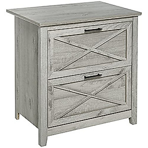 HOMCOM Retro Wooden 2-Drawer Lateral File Chest Cabinet Pedestal for Document Storage with Hanging Bar for Letter/Legal Size, Grey