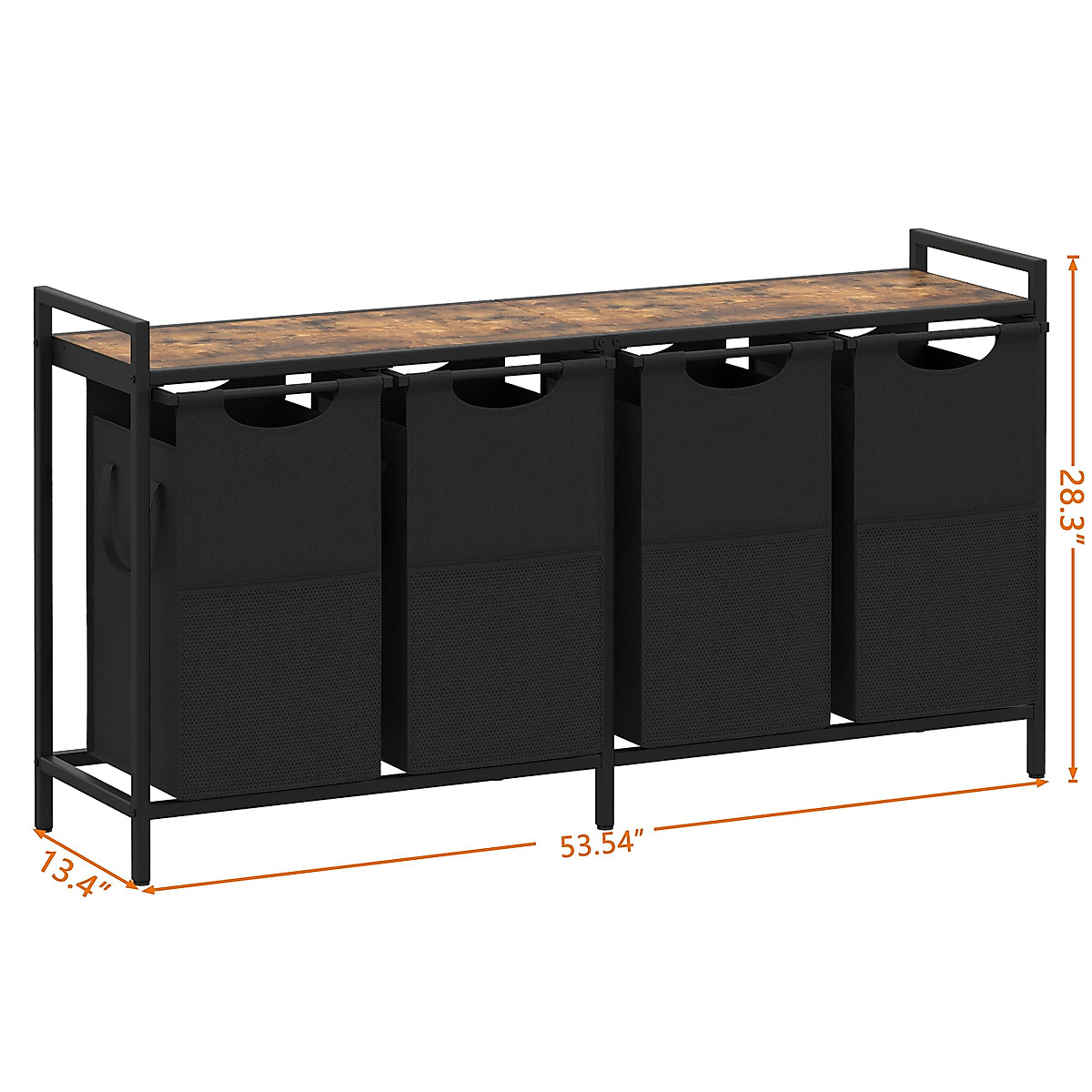 Heybly Laundry Hampers, 4 X 12.5 Gal Laundry Basket with Large Desktop Sorter for Laundry Room organization, Bathroom and Dorm Laundry Bags on Storage Shelf Rustic HLH004SR