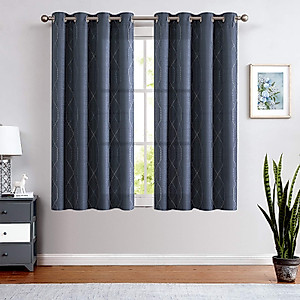 jinchan Geometric Embroidered Privacy Curtains for Living Room Light Blocking Short Window Curtains Drapes Elegant Modern Grommet Window Treatment for Bedroom W50 x L63 Inches 2 Panels Set Navy Blue