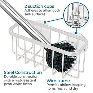 iDesign Rust-Resistant Stainless Steel Sponge Holder for Kitchen Sink with Suction Cups, The Gia Collection - Set of 1, Pearl White