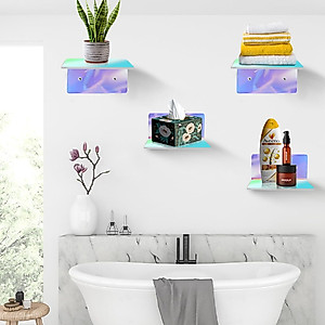 4 Pack Rainbow Iridescent Acrylic Floating Shelves for Wall Mounted - Durable Floating Shelf, Space Saving Display for Dazzling Home Decor, Living Room, Bedroom, Bathroom, Kitchen, Office & Kids Room
