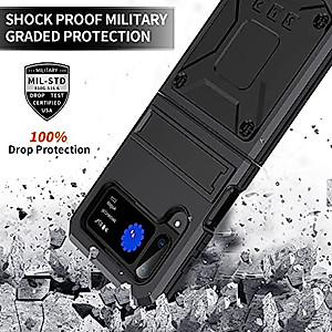 Compatible with Samsung Galaxy Z Flip 4 Metal Case with Kickstand Military Heavy Duty Shockproof Aluminum Case Hard Protection Cover for Galaxy Z Flip 4 (Black)