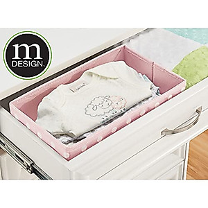 mDesign Fabric Drawer Organizer Bins, Kids/Baby Nursery Dresser, Closet, Shelf, Playroom Organization, Hold Clothes, Toys, Diapers, Bibs, Blankets, 3 Pack - Pink/White Polka Dot
