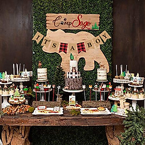 Lumberjack Baby Shower Set Banner Buffalo Plaid Rustic Hunter Theme It's A Boy Camping Bear Baby Shower Cake Topper Decorations Supplies Lumberjack Gender Reveal Banner