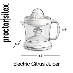 Proctor Silex Juicit Electric Citrus Juicer Machine for Orange, Lemon, Grapefruit Juice, 34 oz, White (66332PS)