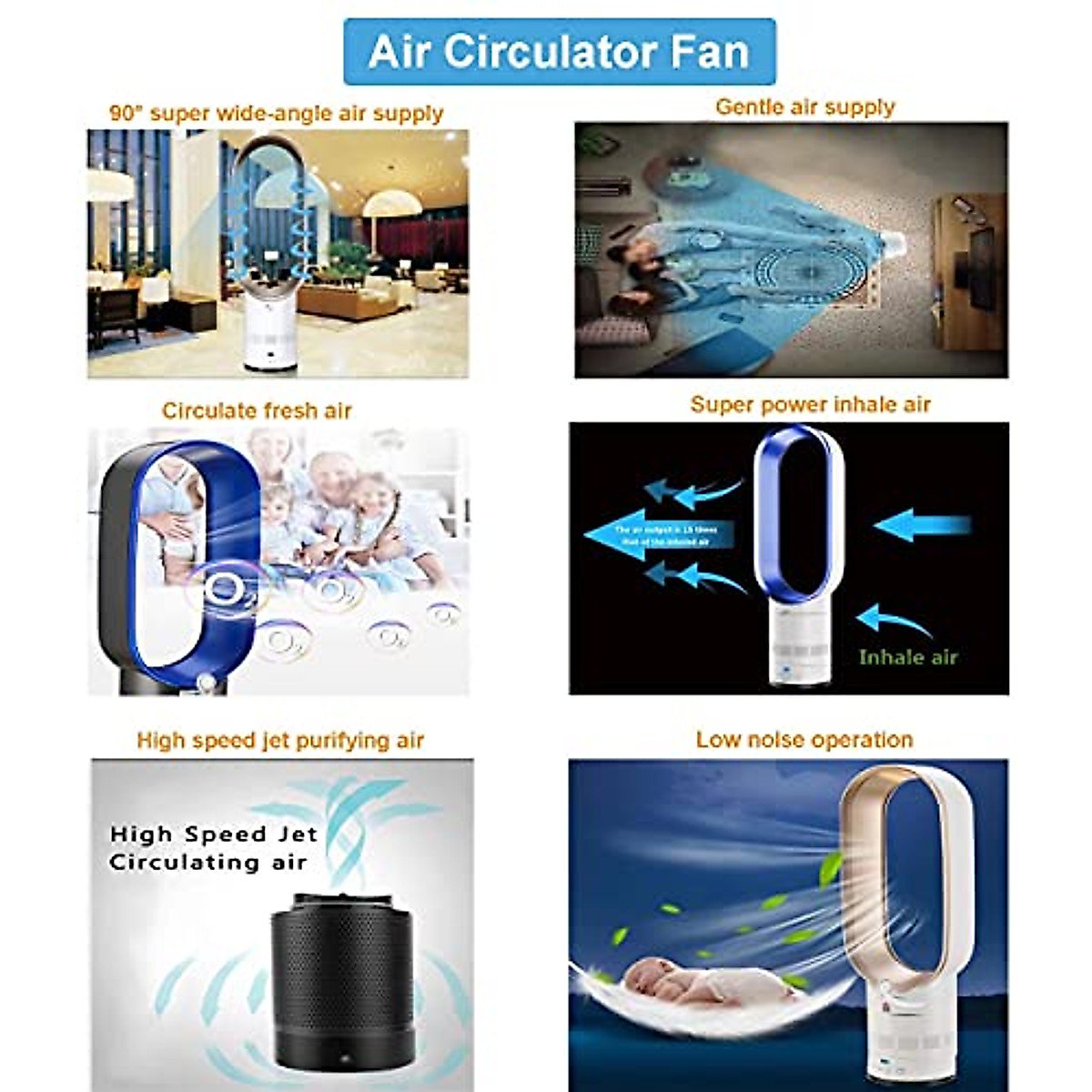 SABYDICAR 16 inch tower fan,quiet bladeless fan with remote control household energy-saving air purifier fan desktop electric fan for summer, bedroom, office, 90 degree rotating,easy operation