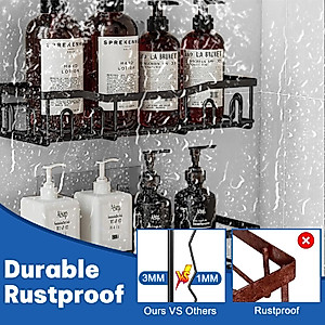 Generic Adhesive Shower Caddy,5 Pack Shower Shelves with 8 Hooks,Soap Holder & Toothbrush Holder, Rustproof Stainless Steel Bathroom Shelves Bathroom Organizers and Storage and Home Decor, Black