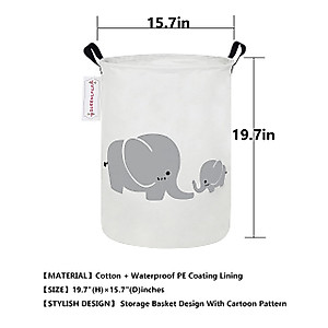 QUEENLALA Large Storage Basket,Laundry Hamper/Bathroom/Home Decor/Collapsible Round Storage Bin,Boys and Girls Hamper/Boxes/Clothing(Parent-child elephant)