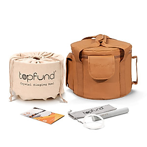 TOPFUND D Note Crystal Singing Bowl Sacral Chakra 11 Inch with Artificial Leather Carrying Case and Suede Mallet
