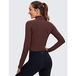 CRZ YOGA Women's Butterluxe Long Sleeve Workout Shirts Half Zip Pullover Sweatshirt Athletic Crop Top Collared Fall Shirt Taupe Medium