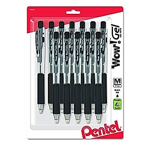 Pentel Retractable Gel Pen 0.7mm Medium Line, Pack of 12, Black (K437BPS12A)