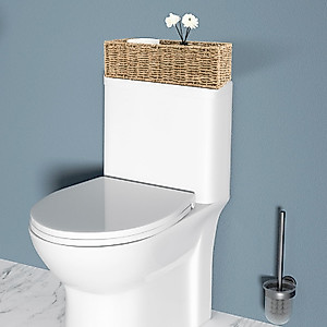 OEHID Small Wicker Baskets 2 Pack, Hand Woven Toilet Basket Tank Topper, Toilet Tank Basket for Bathroom Organizing, Seagrass Storage Baskets for Toilet Paper (14.4"Lx6.1"Wx4.4"H)