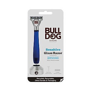 Bulldog Mens Skincare and Grooming Sensitive Recycled Glass Handle Razor with Razor Stand