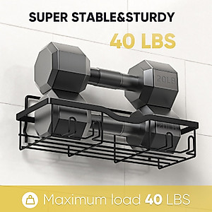 Almaybe Shower Caddy Adhesive, 5 Pack Corner Bathroom Shelves Rack Rustproof Stainless Steel Bath Organizers with 12 Hooks Large Capacity, No Drilling Shelves for Storage&Home Decor&Kitchen…