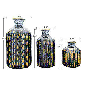 Embossed Stoneware Vase with Reactive Glaze Finish (Set of 3 Sizes) (DF3002)