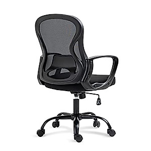 HOMEFUN Black Office Chair with Wheels, Wide Seat Mesh Home Desk Chairs Rolling Computer Swivel Chair Mid Back Adjustable Height with Back Support