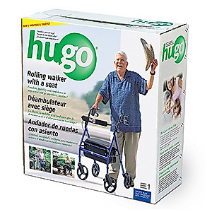 Hugo Mobility Portable Rollator Walker with Seat, Backrest and 8 Inch Wheels, Blue