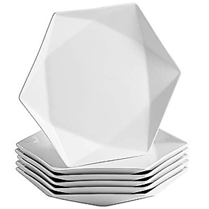 MITBAK 10.5" Bone China Dinner Plates | Set of 6 Elegant Diamond Shaped Natural White Dinnerware Set For Dinner, Holidays, Restaurant, Salad, Dessert | White Dishes Make An Excellent Gift Idea