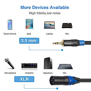 Disino 3.5mm to XLR Cable, Unbalanced 1/8 inch Mini Jack TRS Stereo Male to XLR Male Microphone Audio Cable - 3.3 FT