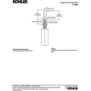 Kohler 468388 1995-CP Soap and Lotion Dispenser, 4.43 x 2.00 x 4.00 inches, Polished Chrome